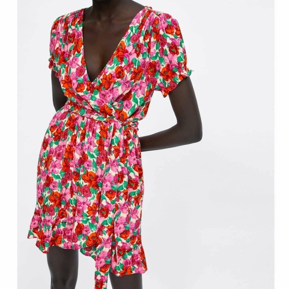 Zara | Dresses | Zara Crossover Wrap Vneck Dress Floral Print | Poshmark